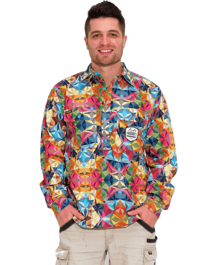 MENS FRACTAL FULL PRINT 1/2 PLACKET WORKSHIRT | Workwear | TradeMutt